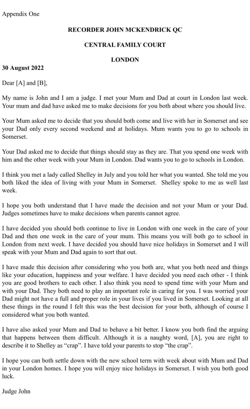 Judge John s Letter Careful Child Relocation